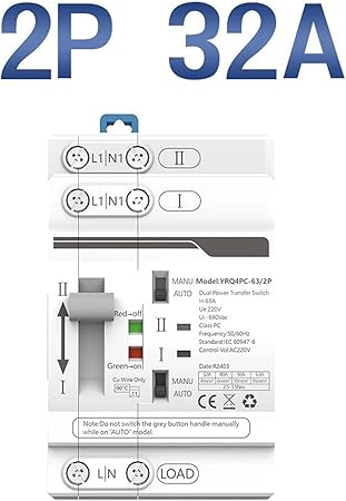 32-63A Automatic Transfer Switch PC Grade with Manual Mode 2P - Tuga Power