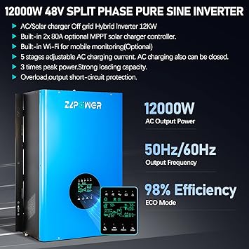 ZLPOWER 12000W 48V Off-Grid Inverter Charger with 36000W Peak Power - Tuga Power