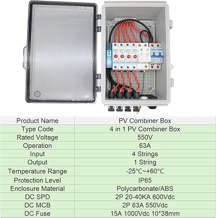 4 String Solar Combiner Box with Fuse and Circuit Breaker Waterproof ...