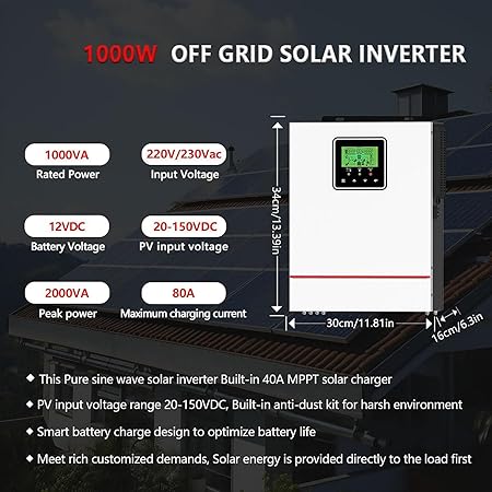 Solar Hybrid Inverter Charger 1000W 1500W with 40A MPPT Controller ...